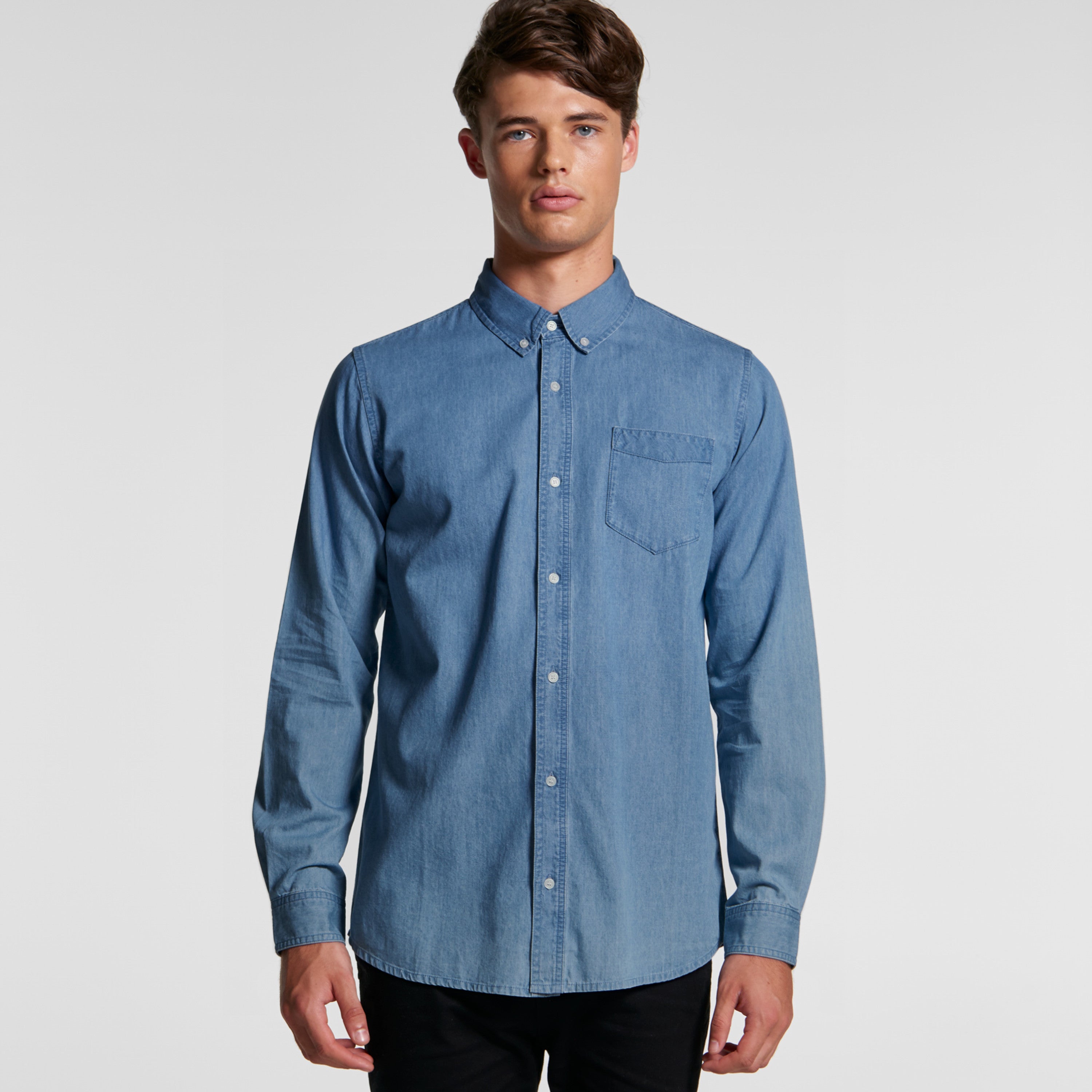 Mens Blue Denim Shirt - 5409 – Squadwear Australia