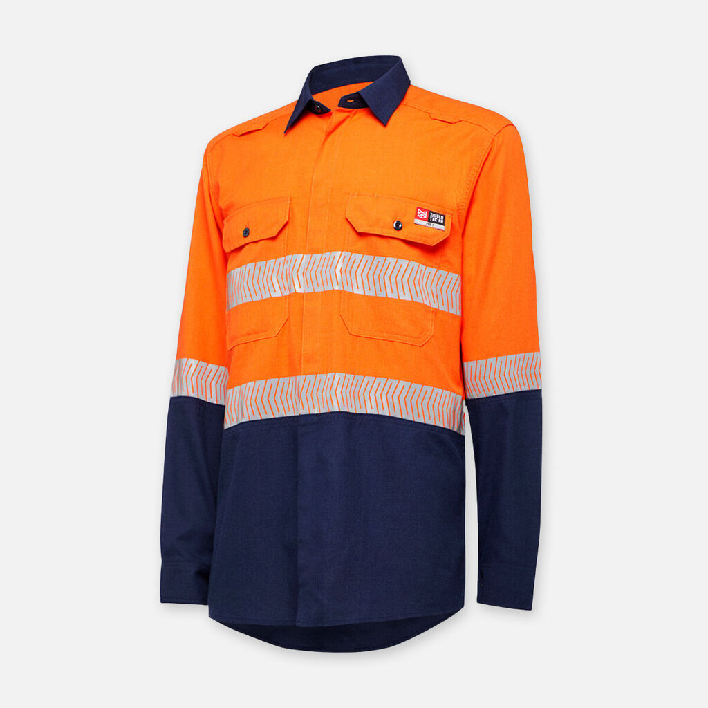 ShieldTec Lenzing FR Hi Vis 2Tone Open Front Taped Shirt – Squadwear ...